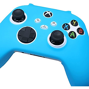 HLRAO Blue Silicone Cover Skin for Xbox Series X/S Controller Glow in The Dark Anti-Slip Soft Rubber Case Protector Accessories Set with 8 Glow in The Dark Thumb Grips Caps + 2 Cute Cat Paw Caps.