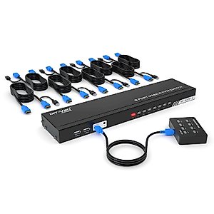 MT-VIKI 8 Port KVM Switch HDMI, 4K@30Hz 1U Rack Mount KVM HDMI Switch w/IR Remote & Wire-Desktop Controller & 8 HDMI KVM Cables & Rack Ears