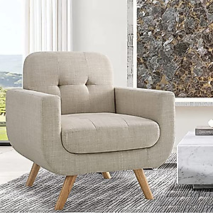 Rosevera Elena Contemporary Accent Armchair with Linen Upholstery Living Room Furniture, 1SEAT, Beige