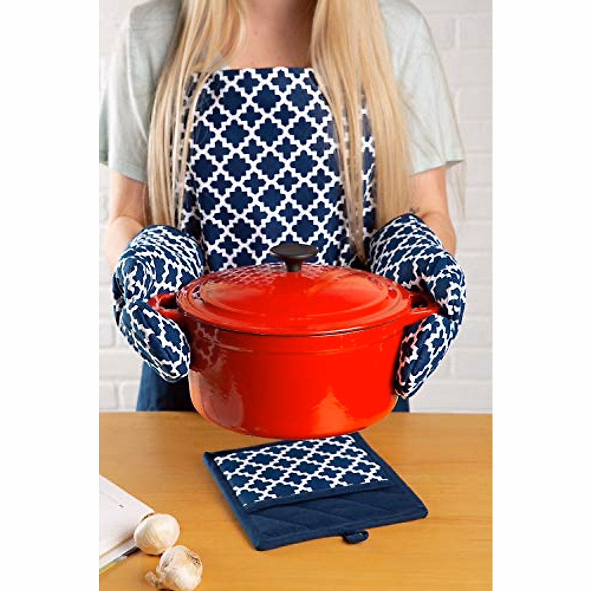 DII Lattice Basics Collection Kitchen Essentials, Potholder Set, Nautical Blue, 2, Piece