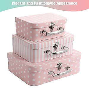 Anndason Set of 3 Paperboard Suitcases Storage Box Storage for Photo Storage Home Decoration, Wedding, Birthday, Anniversary and New Year Gift Decoration (3Pcs, Pink Dots and Stripes)