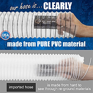 4" x 10' PVC Dust Collection Hose Made in USA with 4 Thumbscrew Clamps, Puncture Resistant PVC Dust Collection Hose, Carbon Steel Wire, Flexible Clear PVC Fume Collection Hose for Dust Collectors