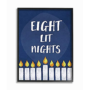 Stupell Industries Eight Lit Nights Hanukkah Holiday Blue Word Design Framed, 11 x 14, Multi-Color