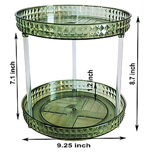 ANNIYA 2 Tier 9.25 Inch Rotating Bathroom Counter Organizer, Makeup Organizer, Clear Standing Vanity Organizer Shelf for Bathroom Storage Organization, Kitchen (Diamond Clear Green)