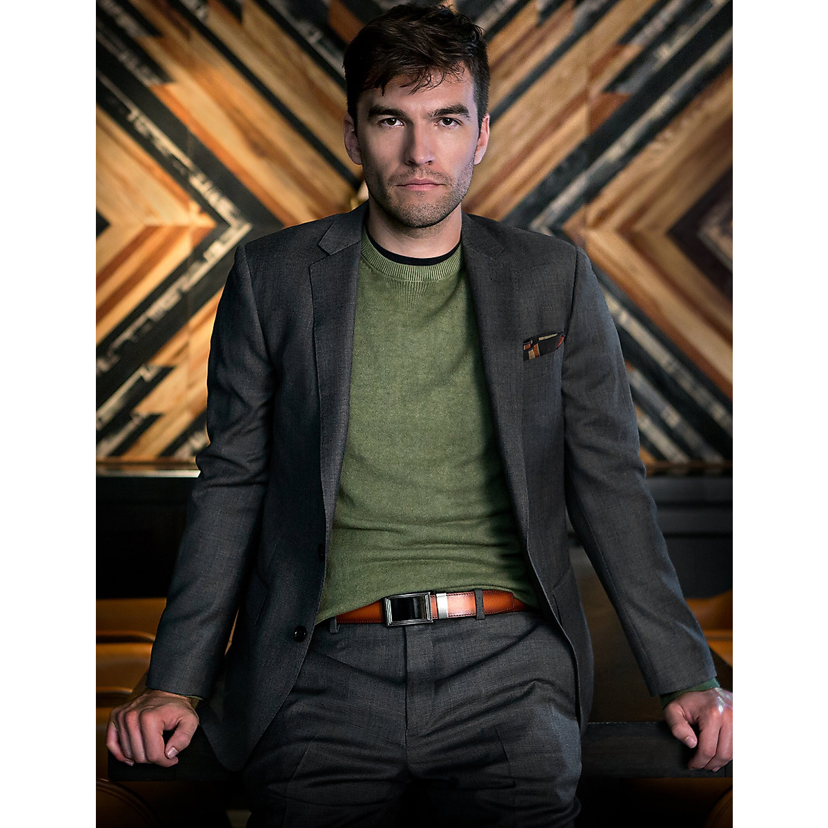 SlideBelts Full Grain Leather Belt (Cognac with Gold Buckle, Up to 44")