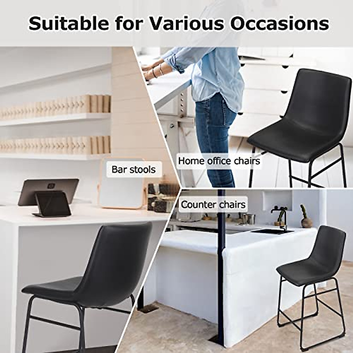 ErgoDesign Bar Stools Set of 2, 26 Inches Bar Stool with Back, Carbon Fiber Bar Chair with Metal Legs (Black)