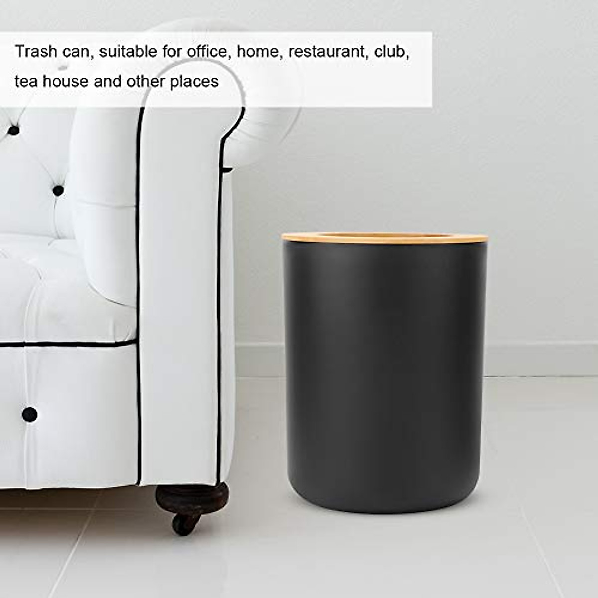 Tyenaza 6pcs Bathroom Accessories Set, Bamboo Bath Set Toothbrush Holder Toothbrush Cup Soap Dispenser Soap Dish Toilet Brush Holder Trash Can Straw(Black)