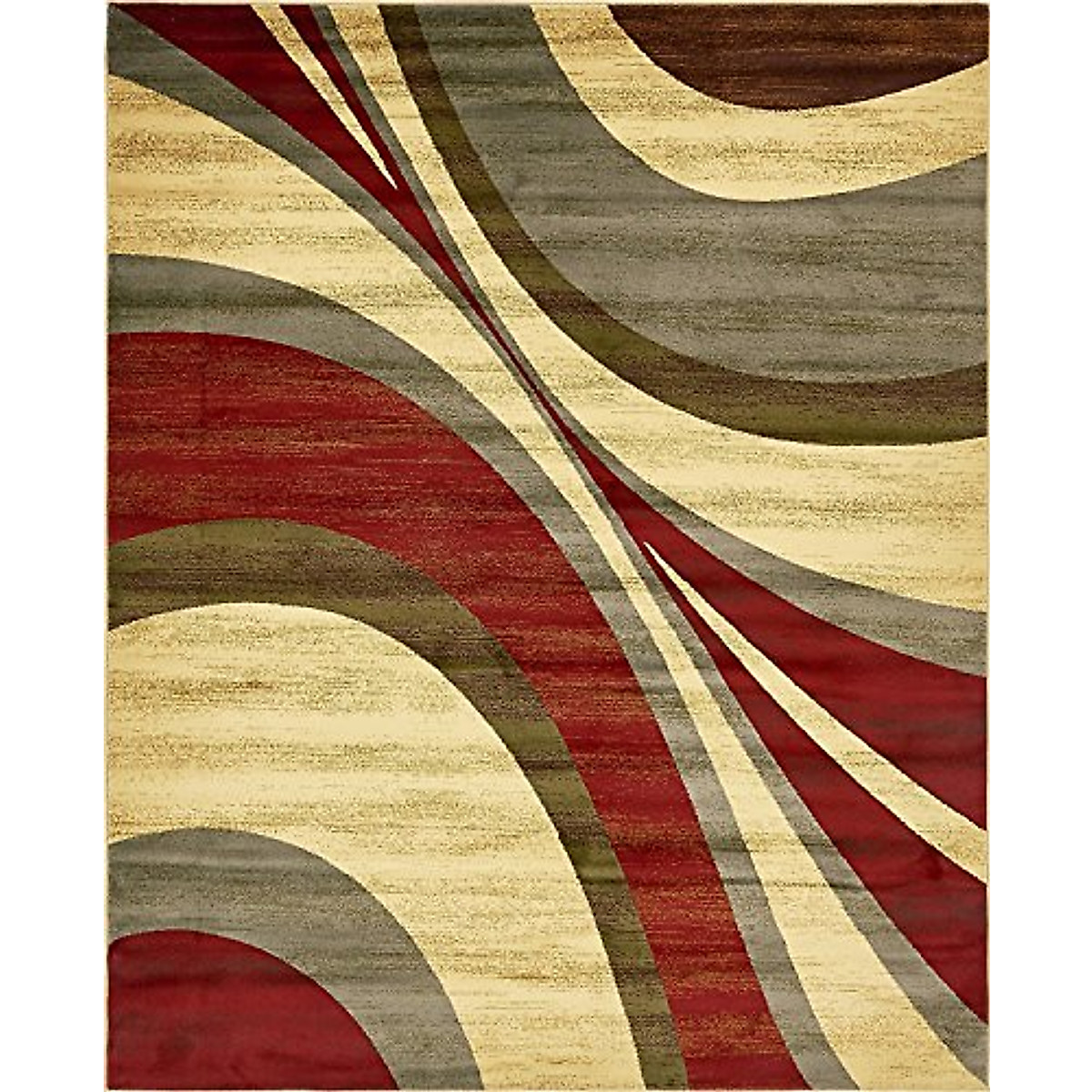 Unique Loom Barista Collection Modern, Abstract, Waves, Urban, Rustic, Warm Colors Area Rug, 8 ft x 10 ft, Beige/Burgundy