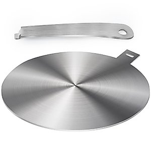 9.45 Inches Induction Plate Adapter for Glass Cooktop, Stainless Steel Heat Diffuser for Electric Gas Glass Stove with Detachable Handle