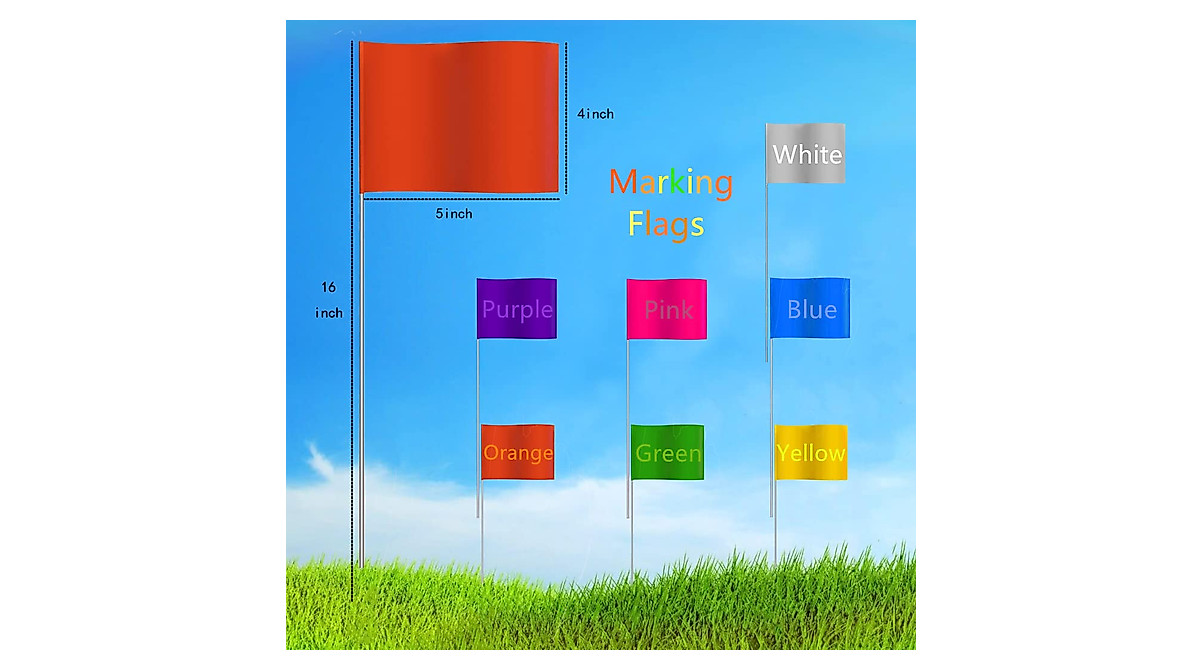 100 Pack Marking Flags 4-Inch by 5-Inch Stake Flags with 18-Inch Wire ...