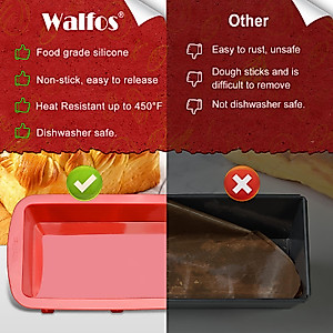 Walfos Silicone Bread Loaf Pan，9 x 5 inch Non-Stick Silicone Loaf Pans For Baking Set of 2，Perfect For Bread, Cake, Meatloaf, BPA Free and Dishwasher Safe