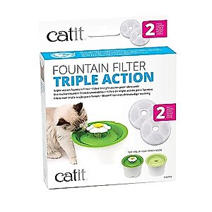 Catit Triple Action Water Fountain Filters, Replacement Cat Drinking Fountain Filters, 2 Pack