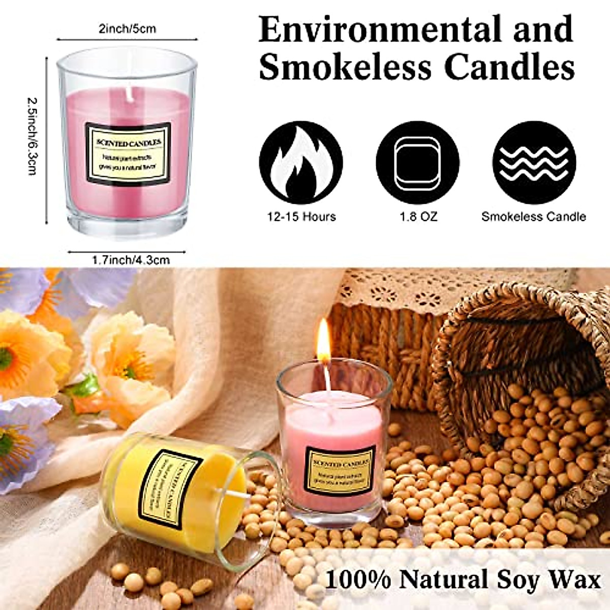 30 Pieces Scented Candles Gift Set with 10 Fragrances Aromatherapy Soy Wax Glass Jar Candle 1.8 oz Votive Candles for Home Wedding Holiday Anniversary Decoration