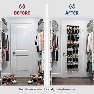 ZOBER Over The Door Shoe Organizer - 24 Breathable Pockets, Hanging Shoe Holder for Maximizing Shoe Storage, Accessories, Toiletries, Laundry Items. 64in x 18in