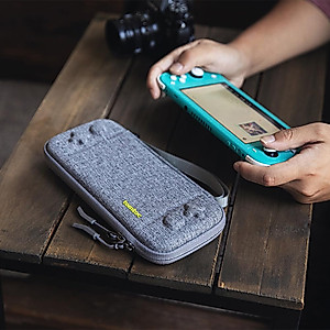 tomtoc Switch Lite Case, Slim Protective Carrying Case with Original Patent, Travel Storage Switch Lite Sleeve with 8 Game Cartridges and Military Level Protection for Nintendo Switch Lite, Gray