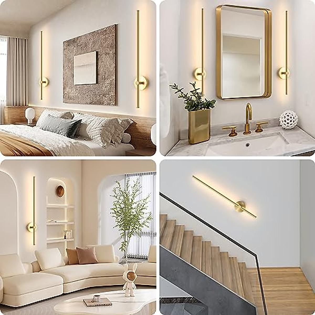 Gednbo Remote Control Dimmable Modern Wall Sconce Set of Two, Multicolor, DIY 350° Rotate, Memory Function, Wall Light for Bedroom, Living Room, TV Wall, Game Room, Hardwired (Gold, 31.5 inches)