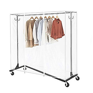 GREENSTELL Clothes Rack with Cover & Tube Bracket, Industrial Pipe Z Base Clothing Garment Rack on Wheels with Brakes, Heavy Duty Sturdy Square Tube Garment Rack Black (59x24x68 inch)