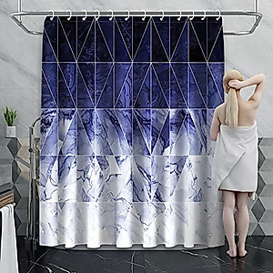 SUMGAR Marble Shower Curtain Blue Ombre Geometric Pattern for Modern Luxury Coastal Beach Bathroom, Decorative Polyester Fabric Curtains Set with Hooks, 72x72 Inches 