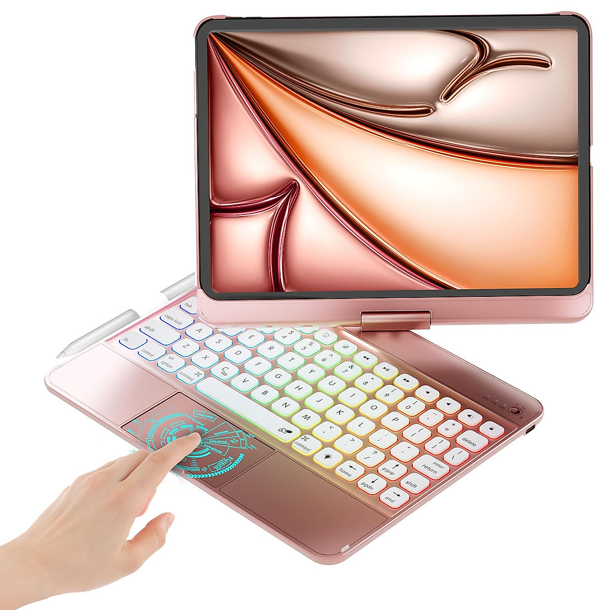 BABG Keyboard Case for iPad Air 11(M2,2024)&iPad Pro 11 inch (4th/3rd/2nd/1st) Gen&iPad Air 5th&4th Gen,360°Swivel,Multi-trackpad,Backlit Keyboard-Rose Gold
