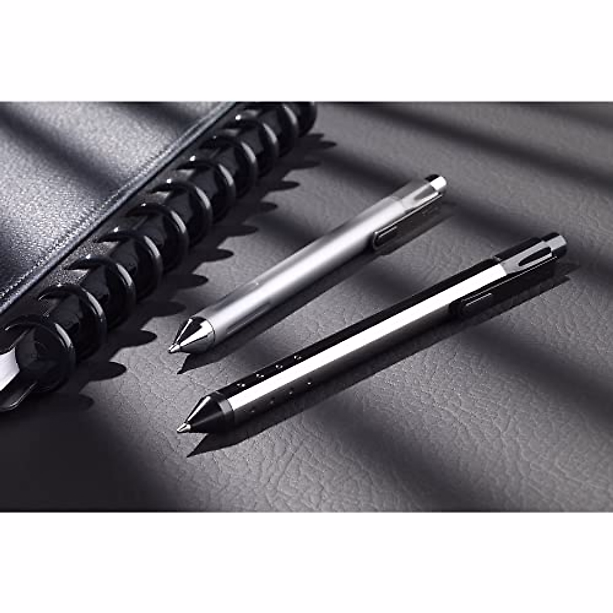 TUL® Fine Writing Solid Metal Barrel Ballpoint Pen With 2 Refills, Medium Point, 1.0 mm, Silver Barrel, Assorted Ink Colors