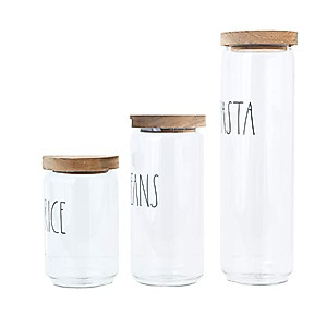 Rae Dunn Clear Glass Rice, Pasta, and Bean Jars, Large Kitchen Storage Jars with Airtight Lids, Set of 3