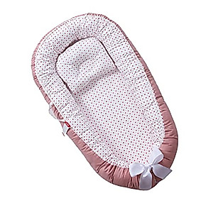 Baby Lounger for Newborn 100% Cotton Baby Nest Co-Sleeper for Baby in Bed Infant Newborn Lounger Adjustable Size & Strong Zipper Lengthen Space to 3 Tears Old(Polka Dot Red)