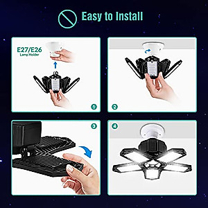 Garage Light Bulb Deformable LED Garage Lights 100W 10000LM 6500K Super Bright Garage Lighting Shop Light with 5 Adjustable Panels and Center Panel E26/E27 Ceiling Lights for Garage Basement - 2Pack