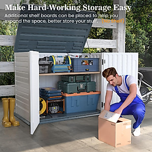 UDPATIO Outdoor Storage Cabinet 35 Cu Ft, Resin Horizontal Outdoor Trash Can Storage Box Lockable Shed 4 x 2 ft for Garbage, Garden Tools, Lawn Mowers, Light Gray