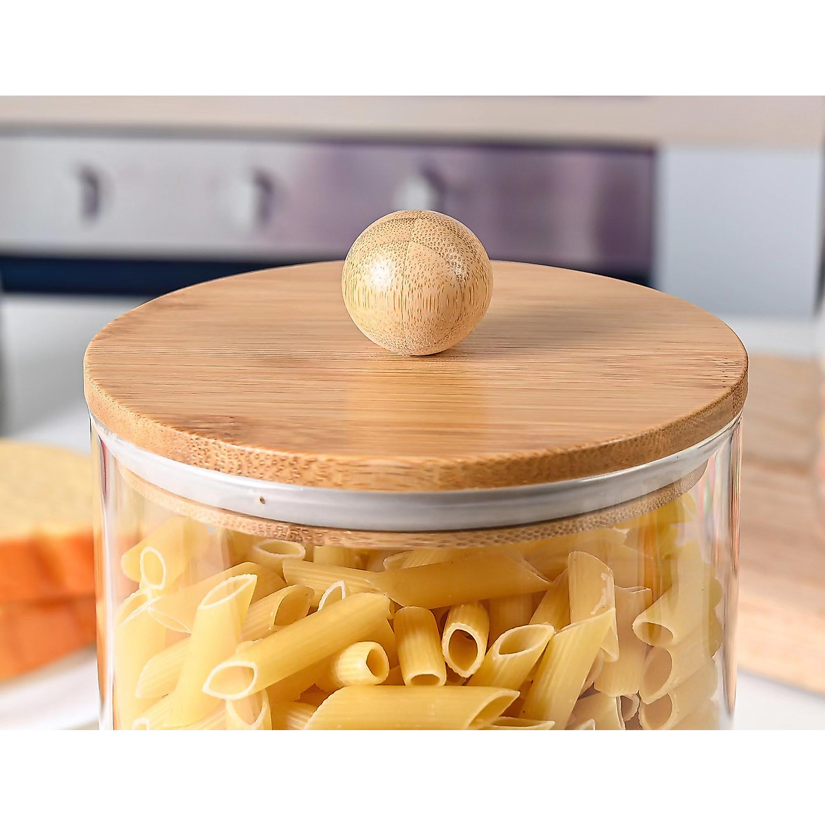 Set of 2 Large Glass Canisters for Kitchen Counter with Airtight Bamboo Lids + Marker & Labels - Cookie Jars with Wooden Lid, Food Storage Containers for Pantry, Flour Pasta Candy Coffee Pods - 68oz.