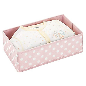 mDesign Fabric Drawer Organizer Bins, Kids/Baby Nursery Dresser, Closet, Shelf, Playroom Organization, Hold Clothes, Toys, Diapers, Bibs, Blankets, 3 Pack - Pink/White Polka Dot