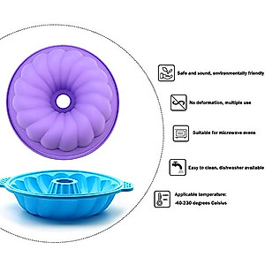 AILEHOPY Silicone Bundt Cake Pan - 8-10Inch Round Fluted Tube Cake Baking Molds，Non-stick Food Grade Silicone Mold For Gelatin, Bread, Jello, Chiffon, 2Pack