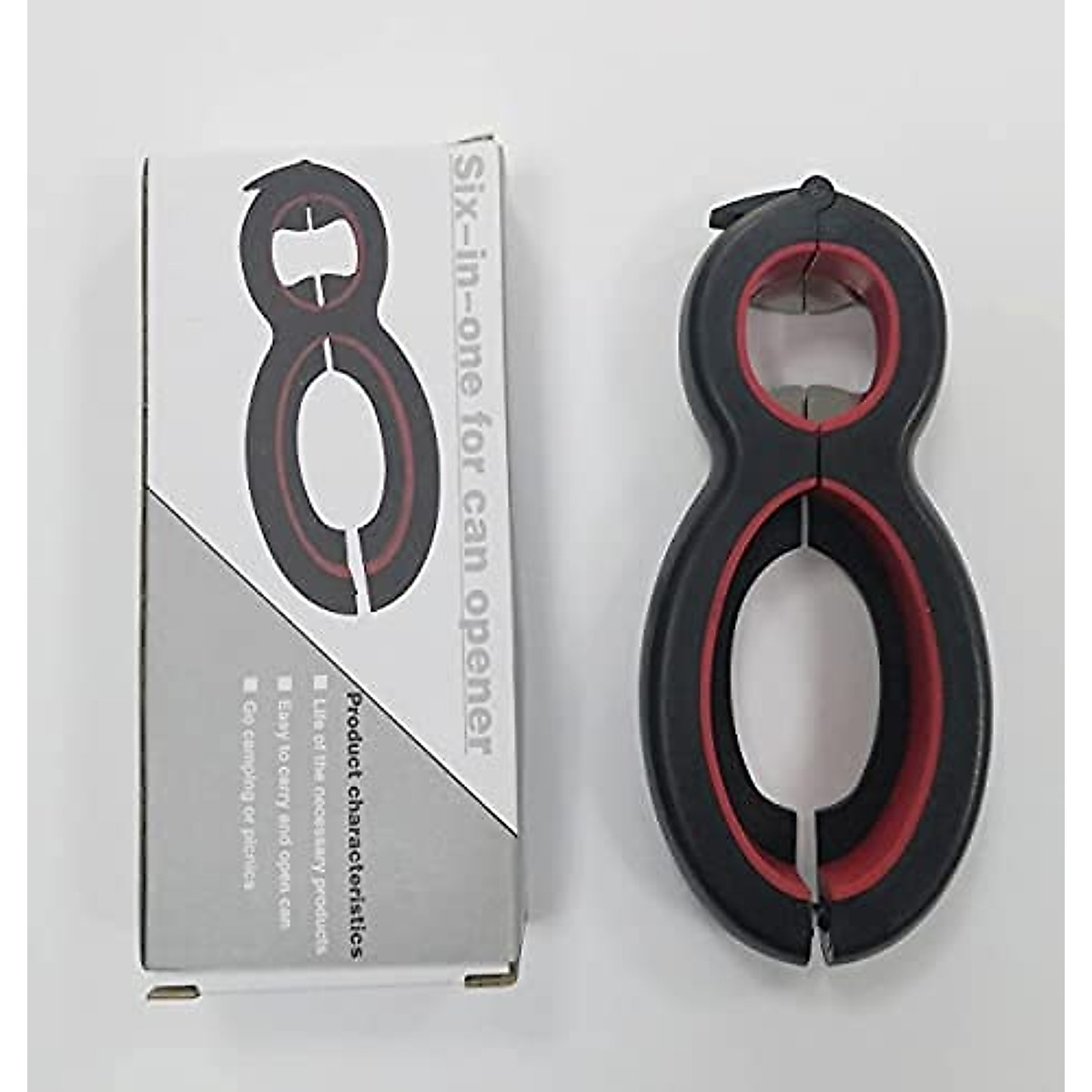 NW Can opener, multi-function 6 in 1 manual safety can opener,beer can opener, kitchen screw cap,high strength stainless steel alloy + PP (TPR) of the handle, Red and Black, 145mm*65mm*22mm