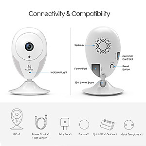 EZVIZ Indoor Wi-Fi Security Camera, Motion Detection Alert, Baby/Pet Monitoring, 111° Wide Angle, Two-Way Audio, Works with Alexa Google Home, 25ft Night Vision (CTQ2C-2 Pack WH)