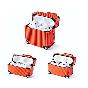 Case for Airpods,Suitcase Trunk Design Airpods Caser Compatible for Apple Airpods 1,2,3&Pro,Travel Enthusiast (AirPods 3,Orange)