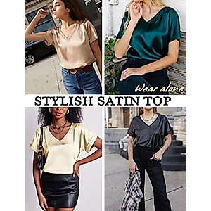 Ekouaer Women Silk Satin Pajama Set V Neck Pj Set Short Sleeve Lounge Set Satin Pajamas Set White Small