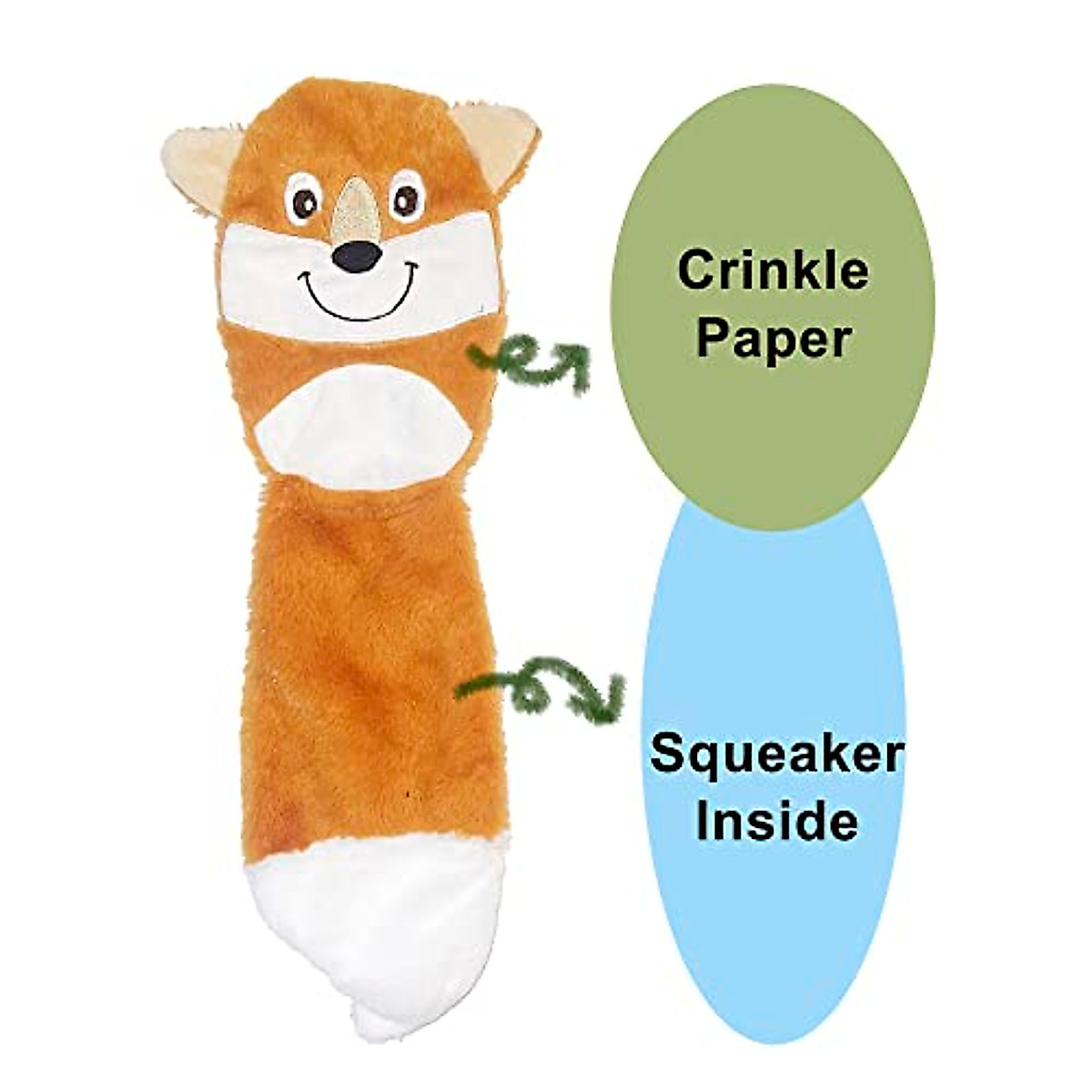 Jalousie 5 Pack Stuffingless Dog Squeaky Toys Dog No Stuffing Dog Toy - Medium Large Dogs Long Tail w/ Squeakers and Crinkle Paper