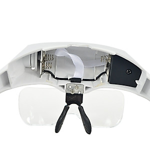 Glam Hobby h6902B Head Mount Magnifier with LED Head Light Bracket and Headband, 5 Replaceable and Interchangeable Lenses: 1.0X, 1.5X, 2.0X, 2.5X, 3.5X