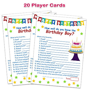 ALodr 20 How Well Do You Know The Birthday boy Game Cards - boy Birthday Party Activity Notebook Themed Party Decorations-Teens Kids Birthday Party Game - boy Birthday Supplies, Activity, Decorations