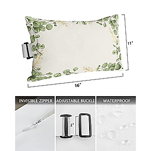 Prime Leader Recliner Head Pillow Ledge Loungers Chair Pillows with Insert Summer Eucalyptus Leaves Green Watercolor Retro Lumbar Pillow with Adjustable Strap Outdoor Waterproof Patio Pillows, 2 PCS