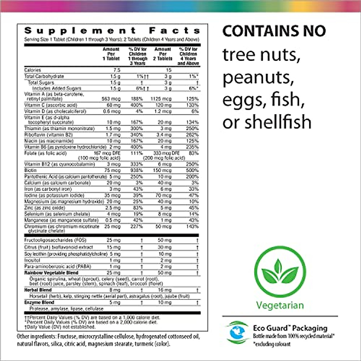 Rainbow Light Multivitamins for Kids, Vitamin B, Zinc & Iron, Prebiotics, Nutri Stars Provides Brain & Nervous System Support, Pineapple Orange, 120 Chewable Tablets