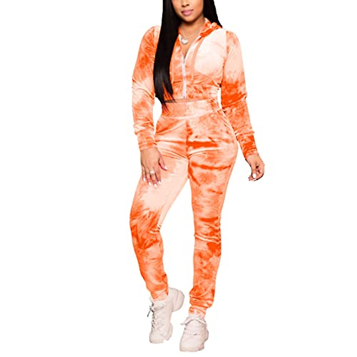 Nimsruc Two Piece Outfits For Women Tie Dye Casual Pants Sets Tracksuit Jogging Suits Matching Clothing Orange XL