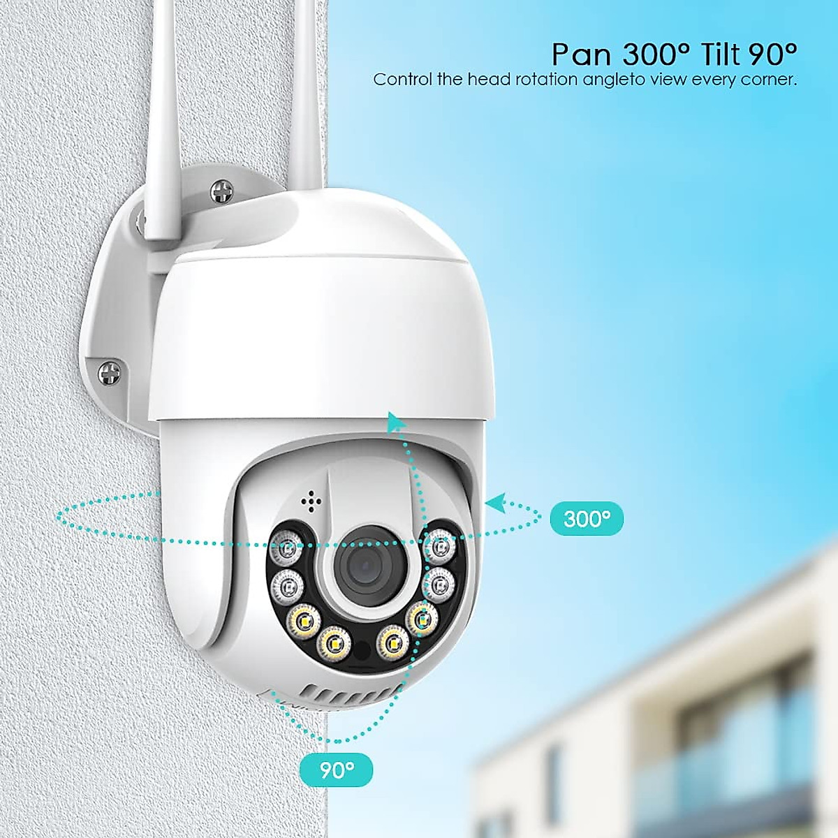 EVERSECU 5MP Ultra HD 2.4Ghz WiFi IP PTZ Camera Outdoor Night Vision Waterproof CCTV Security Dome Camera 5X Digital Zoom, with PC Software/Web Client, Two Way Audio CCTV Surveillance Camera