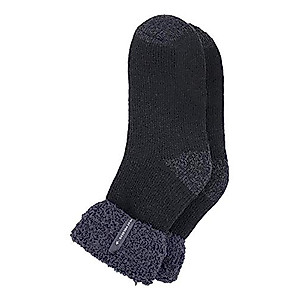 Heat Holders Mens Luxury Cozy Soft Fleece Lined Fluffy Bed Socks for Sleep (Black (Olwen), 7-12)