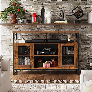 WLIVE TV Stand 55 inch TV, Tall Entertainment Center with Storage, Farmhouse Industrial TV Console for Bedroom Living Room, Rustic Brown