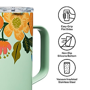 Corkcicle Paper Rifle Co. Coffee Mug, Insulated Travel Coffee Cup with Lid, Stainless Steel, Spill Proof for Coffee, Tea, and Hot Cocoa, Mint Lively Floral, 16 oz