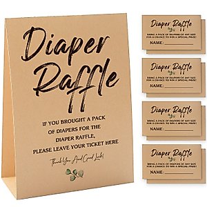 1 Diaper Raffle Kraft Sign & 50 Raffle Kraft Cards Set, Gender Neutral Baby Shower, Baby Showers Decorations, Baby Shower Games/111KF
