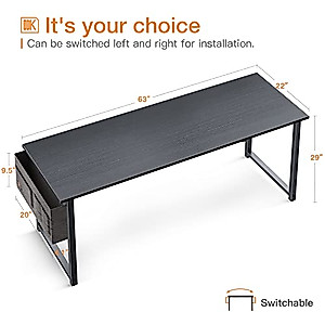 ODK 63 inch Super Large Computer Writing Desk Gaming Sturdy Home Office Desk, Work Desk with A Storage Bag and Headphone Hook, Black