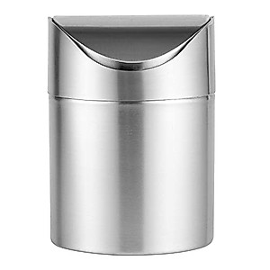 Restaurantware RW Clean 0.4 Gallon Countertop Garbage Can 1 Compact Mini Trash Bin - Swing Top Lid Avoids Rust & Stains Stainless Steel 201 Tabletop Garbage Can For Kitchens & More