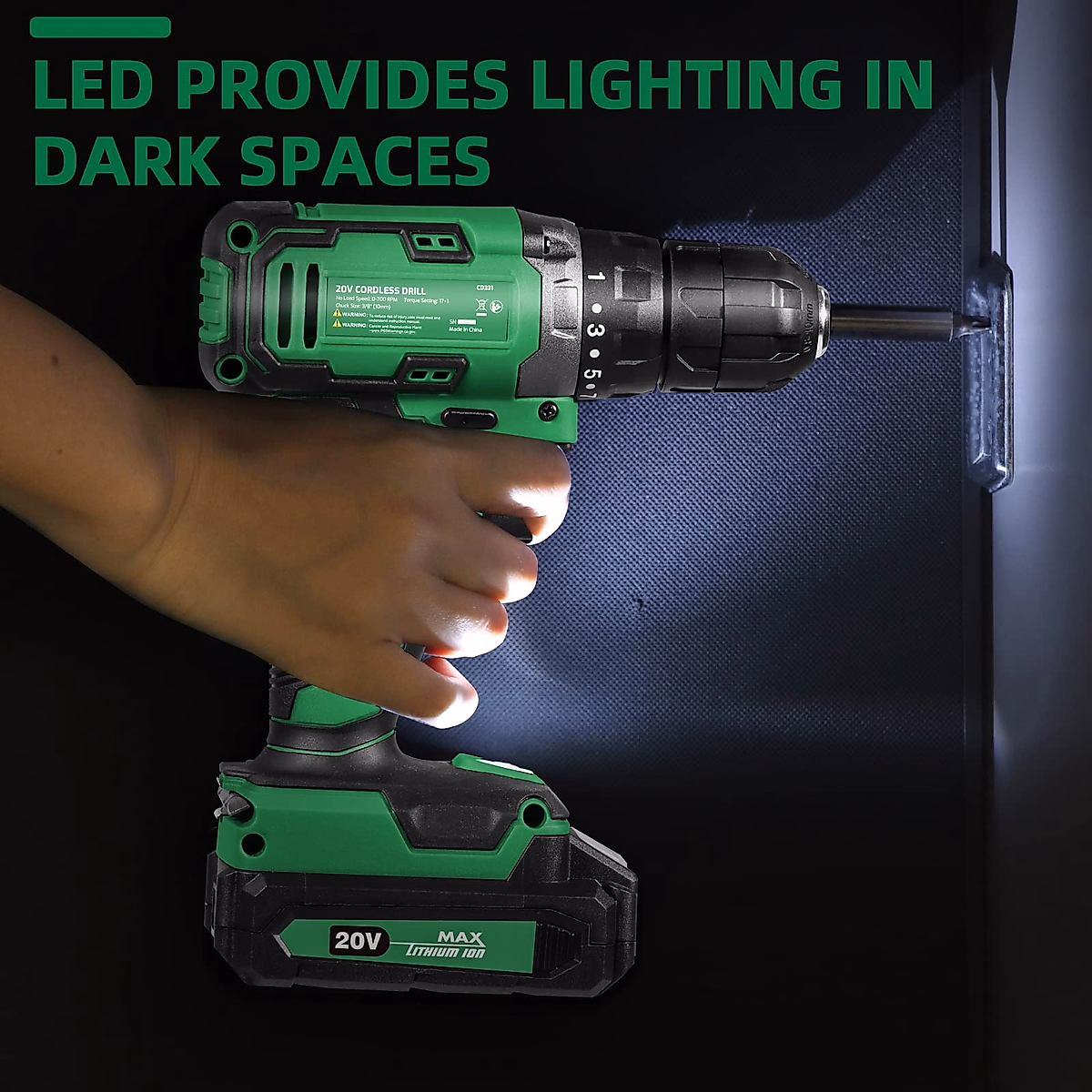 ALTOCRAFT Cordless Drill/Driver Kit 3/8",20V Max Electric Battery Power Drill Set w/22-Piece Accessories,Keyless Chuck,Variable Speed,LED Light,Drilling Wall Wood Metal