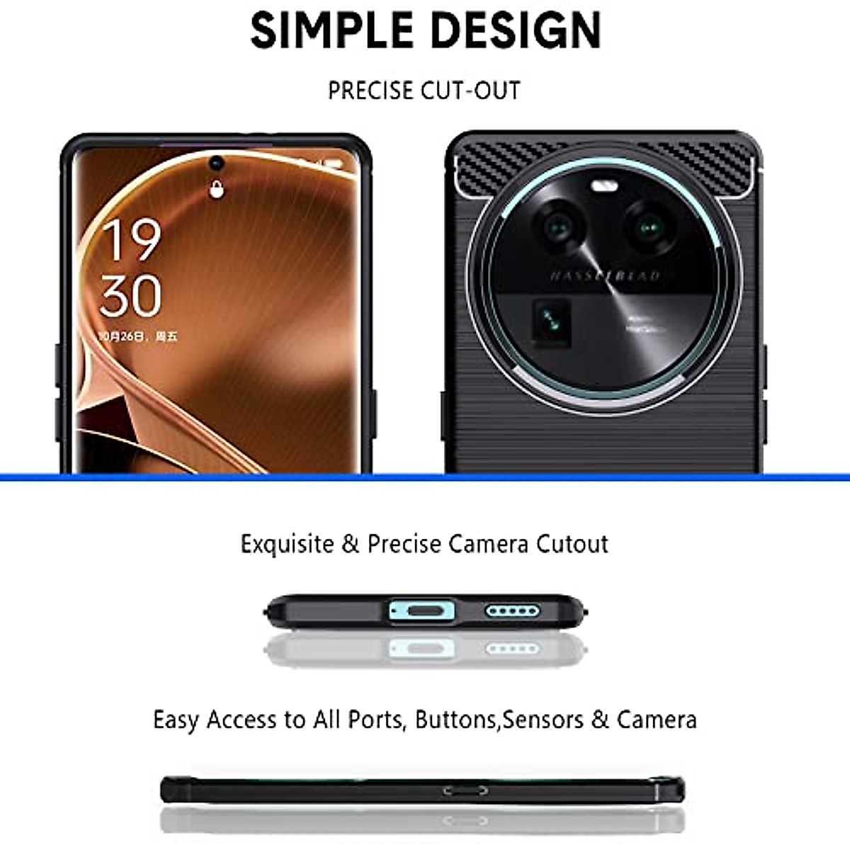 Natbok Designed for Oppo Find X6 Pro Case, Flexible TPU [Brushed Texture] [Anti-Slip] Shockproof Military Protection Bumper Phone Case,Slim Case Cover for Oppo Find X6 Pro,Black